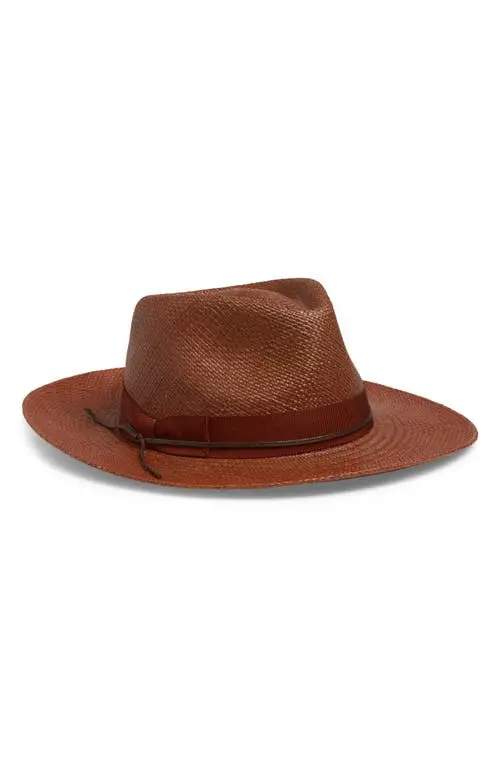 RENÉ MANTILLA, NEW YORK Woven Straw Fedora - Dark Brown