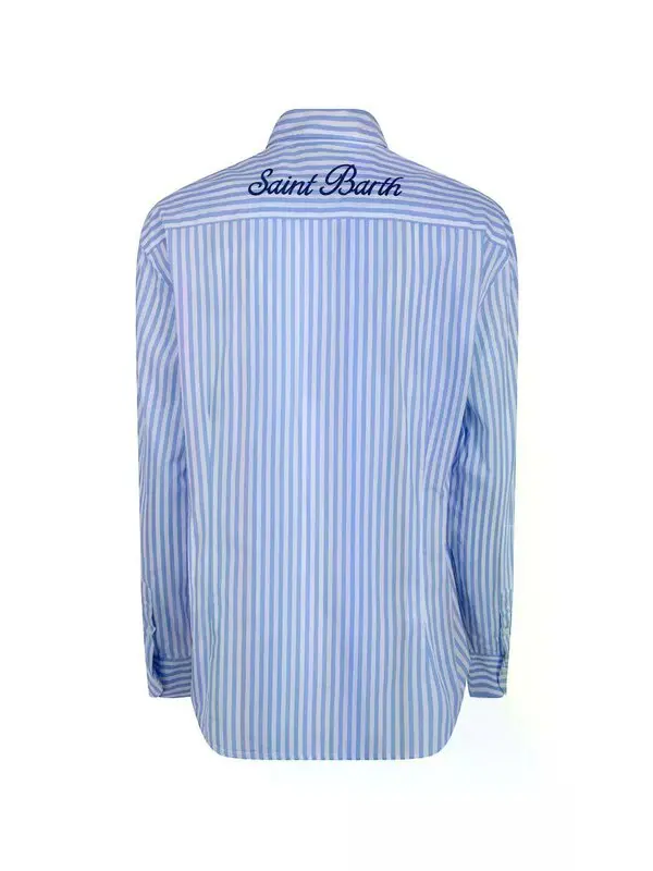 MC2 SAINT BARTH Vertical-stripe Logo-embroidered Shirt - Blue