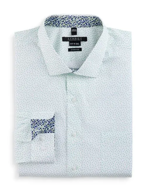 SYNRGY BY DXL Big & Tall Mini Floral Print Performance Dress Shirt - White