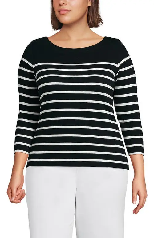 LANDS' END Mariner Jersey Boatneck Top - Black Stripes