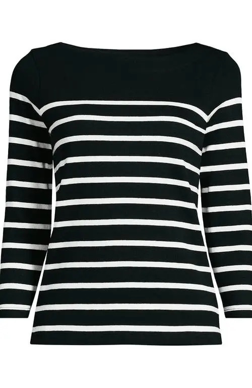 LANDS' END Mariner Jersey Boatneck Top - Black Stripes
