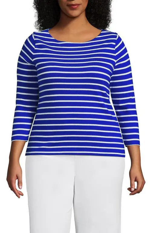 LANDS' END Mariner Jersey Boatneck Top - Vibrant Lapis Breton Stripe