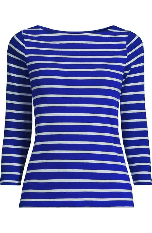 LANDS' END Mariner Jersey Boatneck Top - Vibrant Lapis Breton Stripe