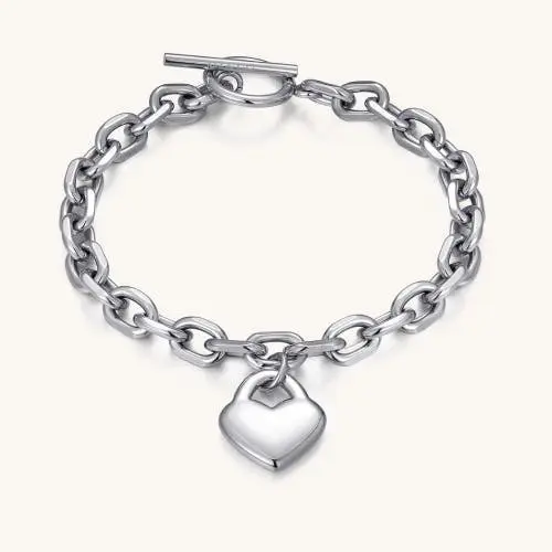 MANTRA Love Yourself Chain Bracelet With Heart Charm - Silver
