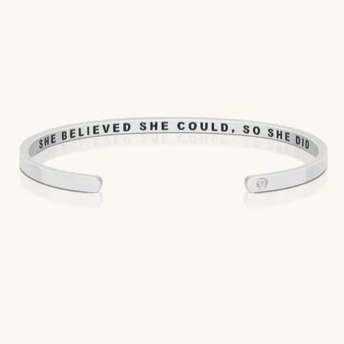 MANTRA She Believed She Could" Stainless Steel Bracelet - Inside - Silver