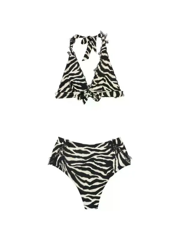 Ermanno Scervino Zebra-pattern Lace-trim Bikini