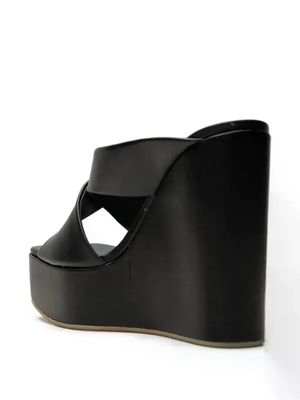 Vicini Crossover-strap Wedge Mules - Black