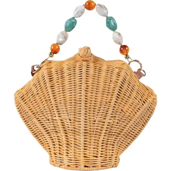 JELAVU Shellie Shell Basket Bag - Turquoise Multi Natural