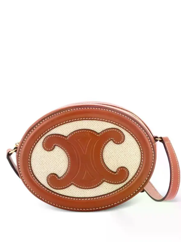 Celine Triomphe Oval Canvas And Leather Crossbody Bag - Brown