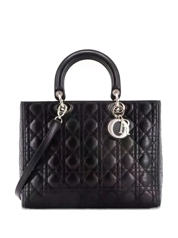 Dior Lady Large Tote Bag Cannage Quilt Lambskin - Black