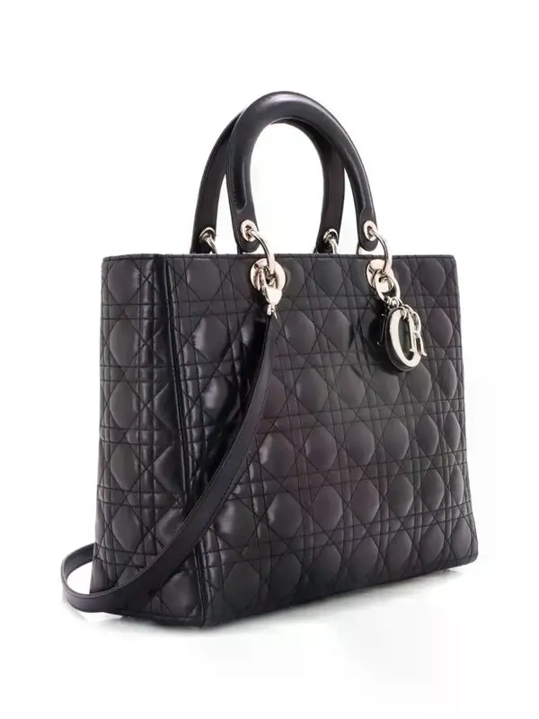 Dior Lady Large Tote Bag Cannage Quilt Lambskin - Black