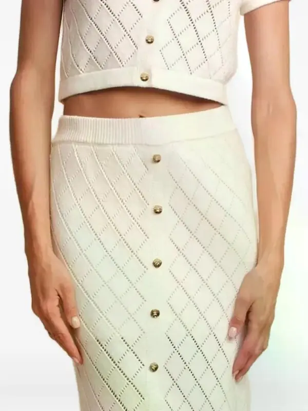 HEVRON Diamond-pattern Pointelle Knit Midi Skirt - Neutrals