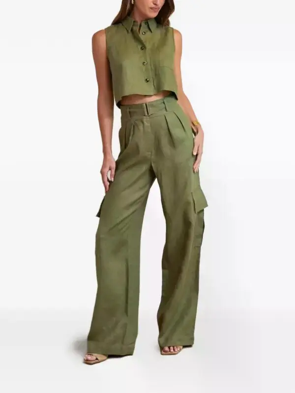 HEVRON Belted Pleated Cargo Pants