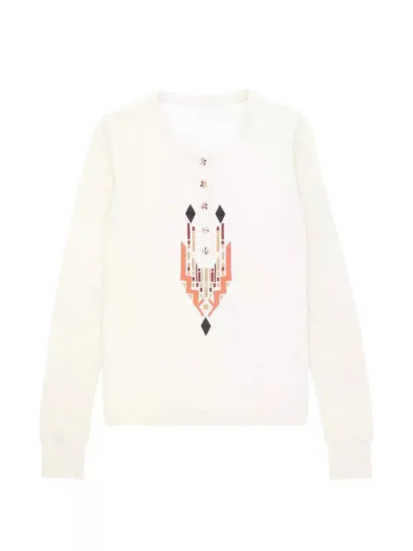 FORTELA Geometric Embroidered Henley Top - Neutrals