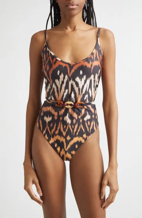 Zimmermann Aster Belted One-piece Swimsuit - Charcoal Ikat