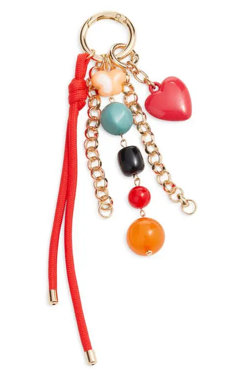 Chelsea28 Heart Beaded Bag Charm - Red Multi- Gold