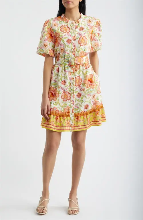Sam Edelman Floral Puff Sleeve Belted Dress - Sunkiss