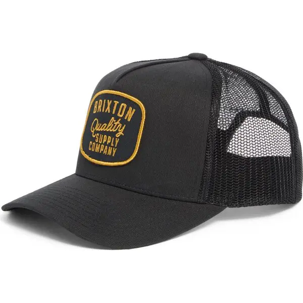 Brixton Hubal Netplus® Embroidered Logo Patch Trucker Hat - Black/black