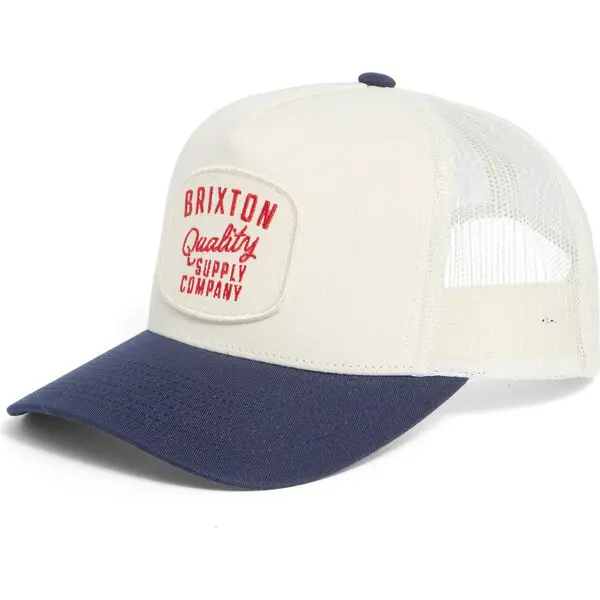 Brixton Hubal Netplus® Embroidered Logo Patch Trucker Hat - Off White/midnight Blue