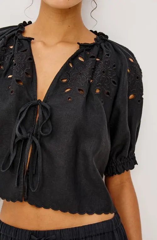 Rails Lizbeth Eyelet Linen Top - Black