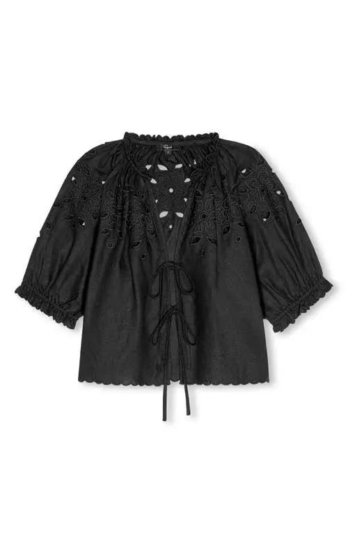 Rails Lizbeth Eyelet Linen Top - Black