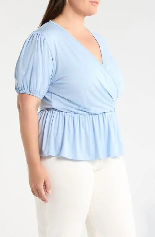 Loveappella Surplice Peplum Top - Sky