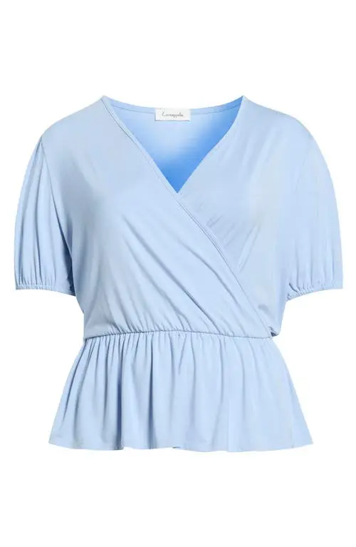Loveappella Surplice Peplum Top - Sky