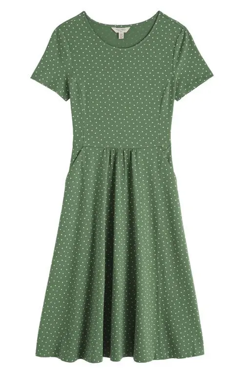 SEASALT CORNWALL April Short Sleeve Fit & Flare Dress - Little Sponge Spot Dried Basil