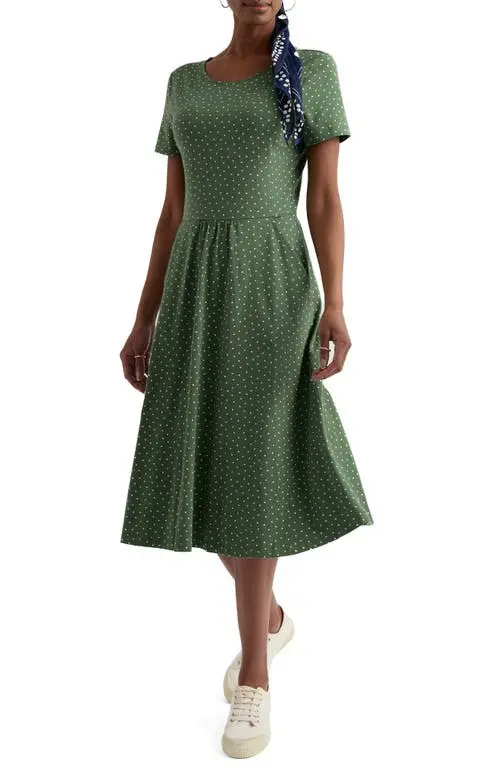 SEASALT CORNWALL April Short Sleeve Fit & Flare Dress - Little Sponge Spot Dried Basil
