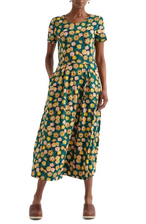SEASALT CORNWALL Veronica Floral Stretch Organic Cotton Midi Dress - Marigold Meadow Inkwell