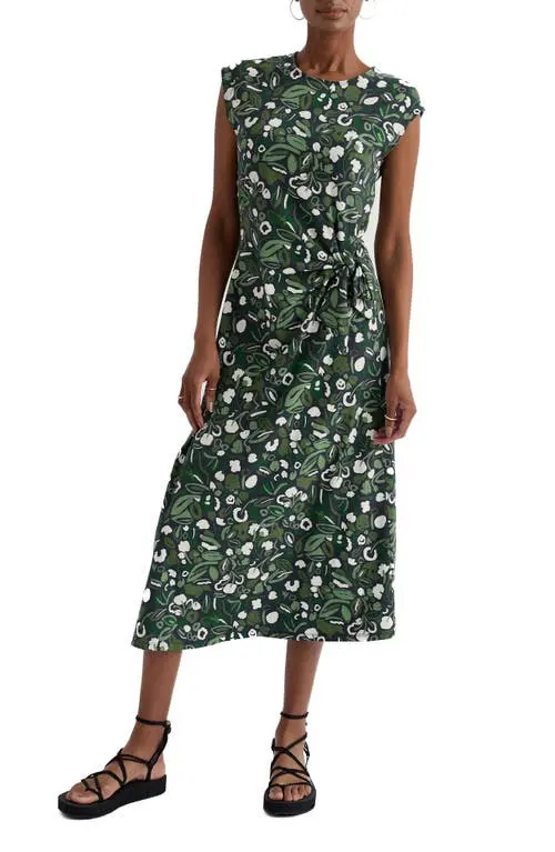 SEASALT CORNWALL Fettling Jersey Tie Midi Dress - Garden Plants Inkwell
