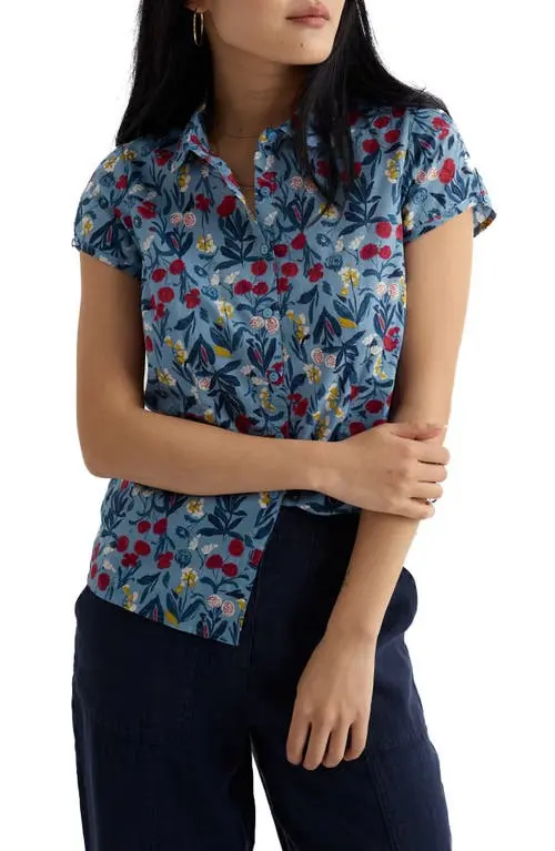 SEASALT CORNWALL Rushmaker Floral Organic Cotton Voile Button-up Shirt - Spring Stems Seascape Mix