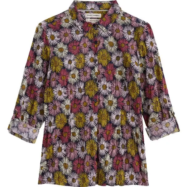 SEASALT CORNWALL Larissa Crinkled Floral Organic Cotton Button-up Shirt - Painted Asters Maritime