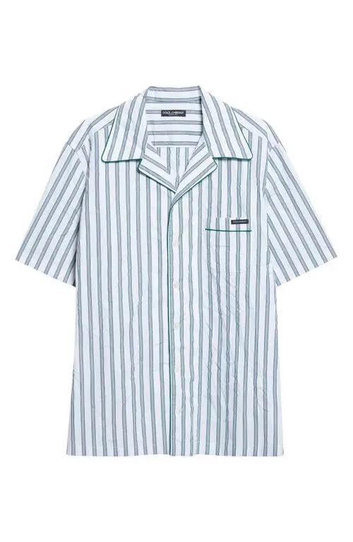 Dolce & Gabbana Stripe Crinkled Cotton & Silk Blend Poplin Camp Shirt - S8051 Rigato