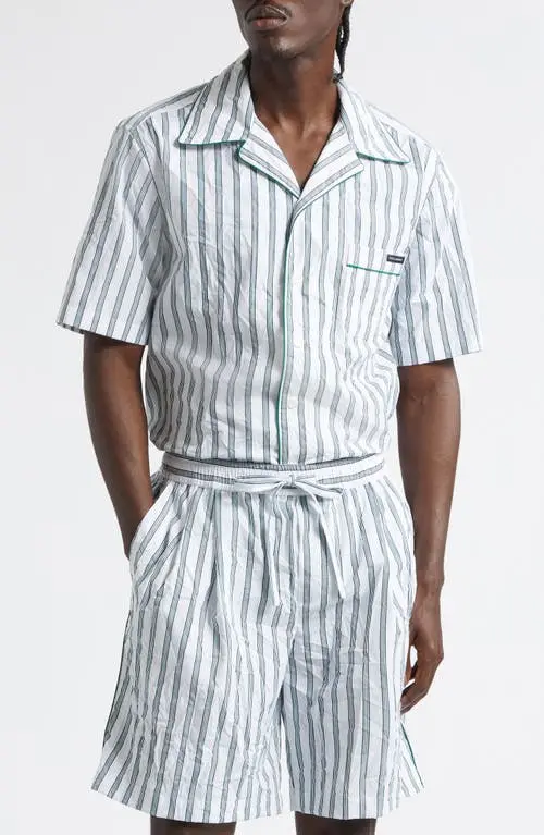 Dolce & Gabbana Stripe Crinkled Cotton & Silk Blend Poplin Camp Shirt - S8051 Rigato