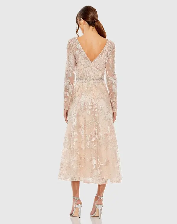 Mac Duggal Embroidered Long Sleeve Midi Dress