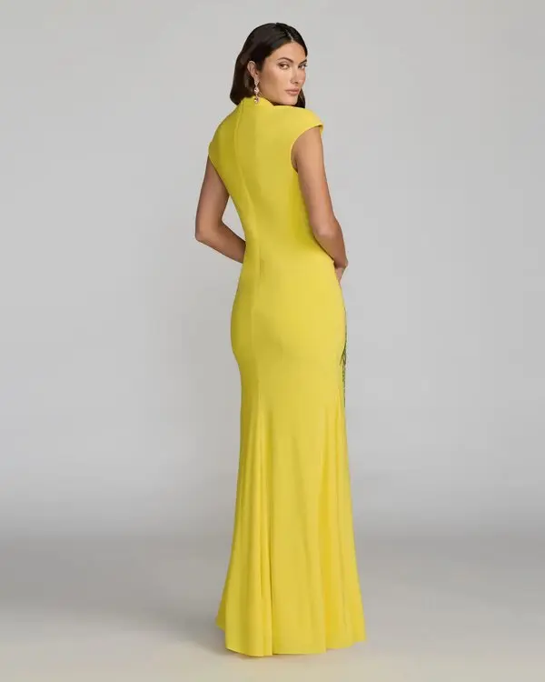 Mac Duggal Floral Appliquéd V-neck Jersey Gown