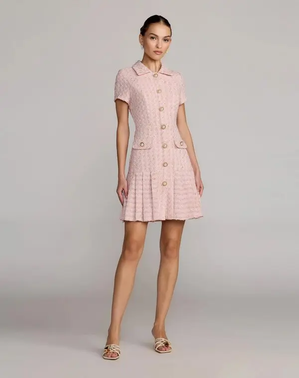 Mac Duggal Boucle Button Front Mini Dress
