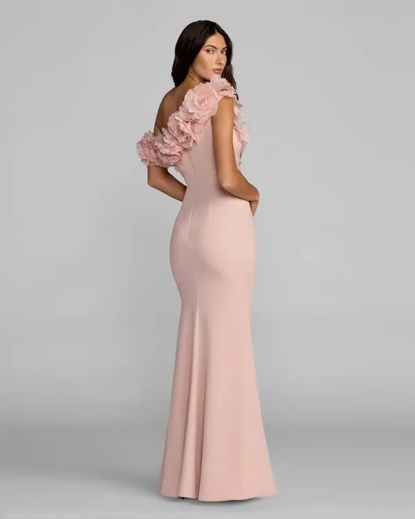 Mac Duggal One Shoulder Gown With 3d Floral Rosettes