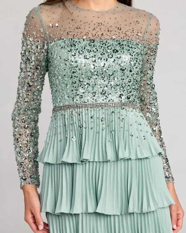 Mac Duggal Embellished Illusion Long Sleeve Gown