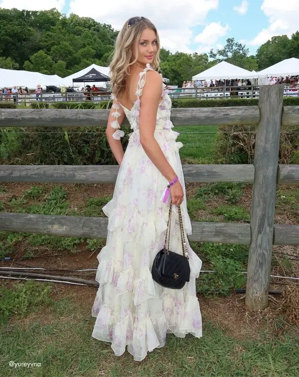 Mac Duggal Floral Chiffon Ruffle Gown With 3d Flower Straps