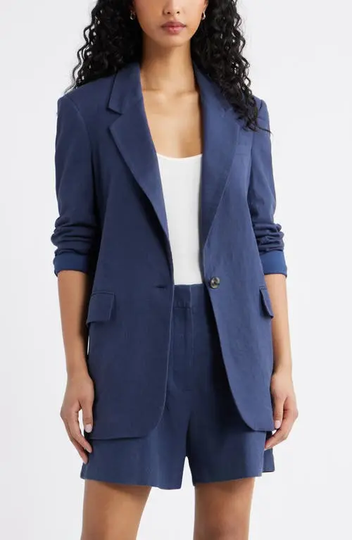 OPEN EDIT Linen Blend Single-breasted Blazer - Navy Indigo