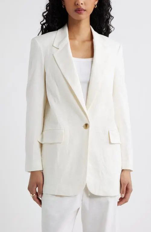OPEN EDIT Linen Blend Single-breasted Blazer - White