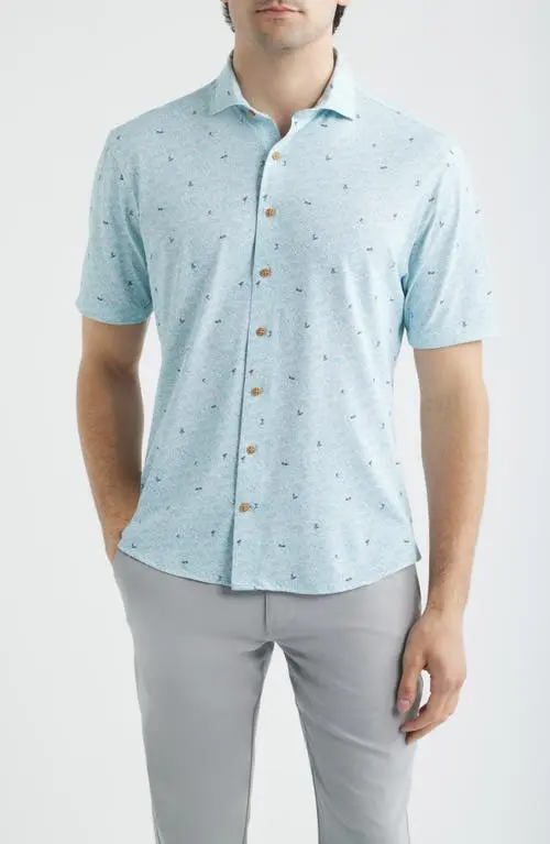 Johnnie-o Rowing Hangin’ Out Surfer Print Knit Short Sleeve Button-up Shirt