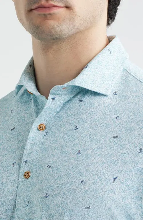Johnnie-o Rowing Hangin’ Out Surfer Print Knit Short Sleeve Button-up Shirt