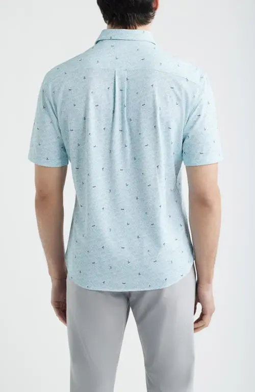 Johnnie-o Rowing Hangin’ Out Surfer Print Knit Short Sleeve Button-up Shirt