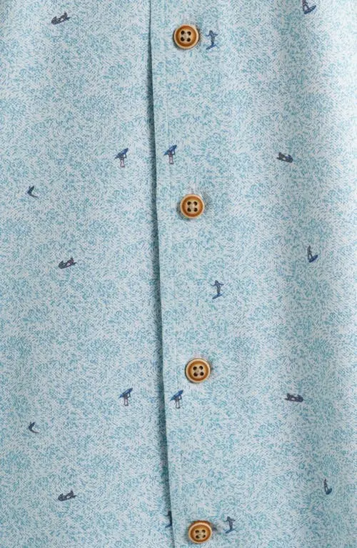 Johnnie-o Rowing Hangin’ Out Surfer Print Knit Short Sleeve Button-up Shirt