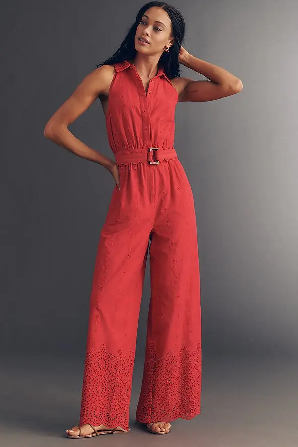 LET ME BE Shirting Cotton Jumpsuit - True Red