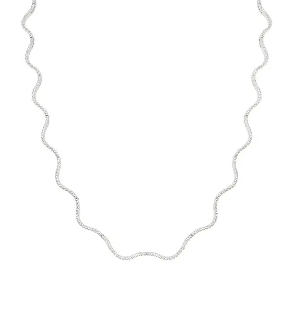 ASTRID & MIYU Rhodium-plated Ripple Tennis Necklace - Silver