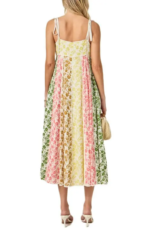 English Factory Colorblock Floral Tie Strap Midi Dress